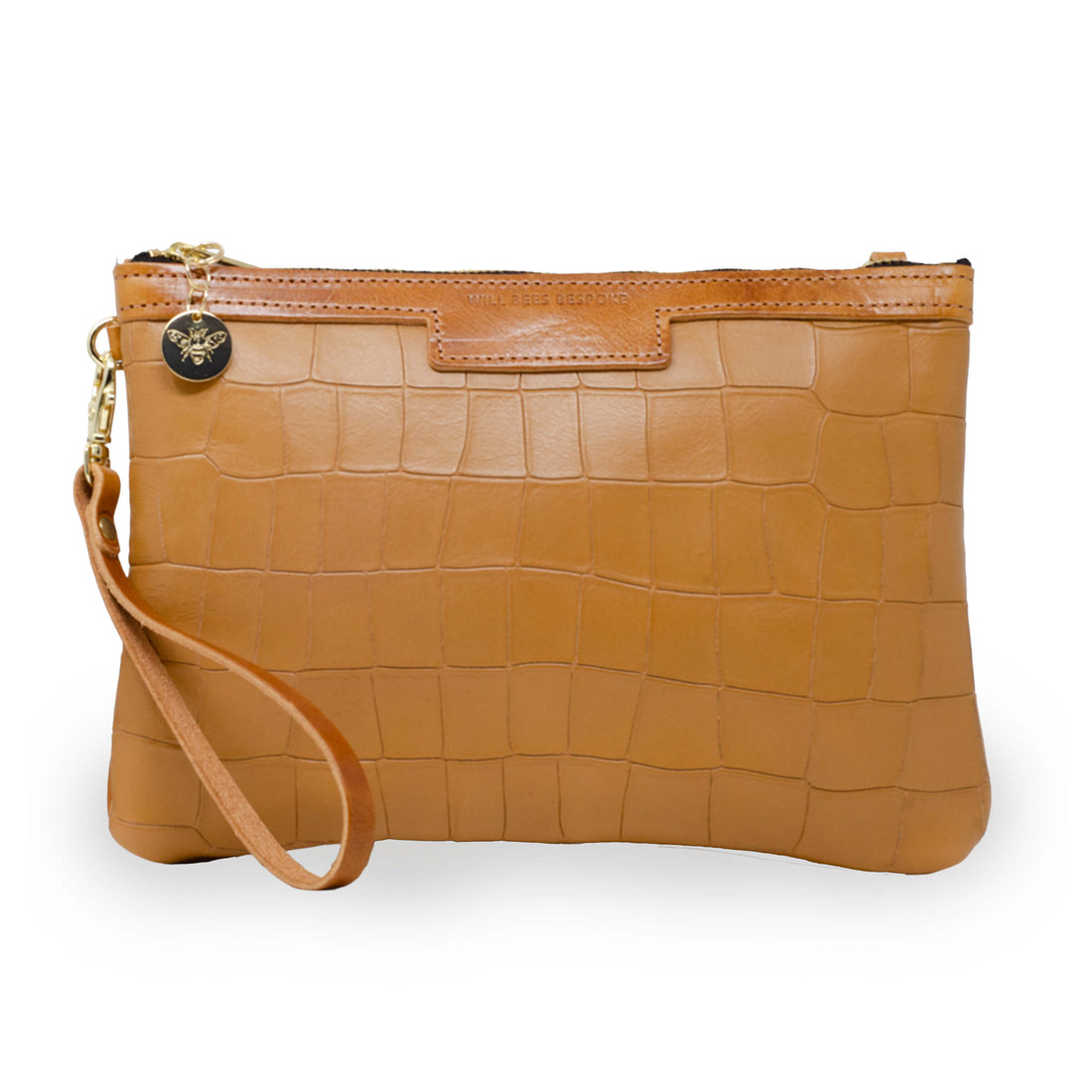 Clutch Bag in Matt Tan Croc Print Leather with Cross Body Option ...